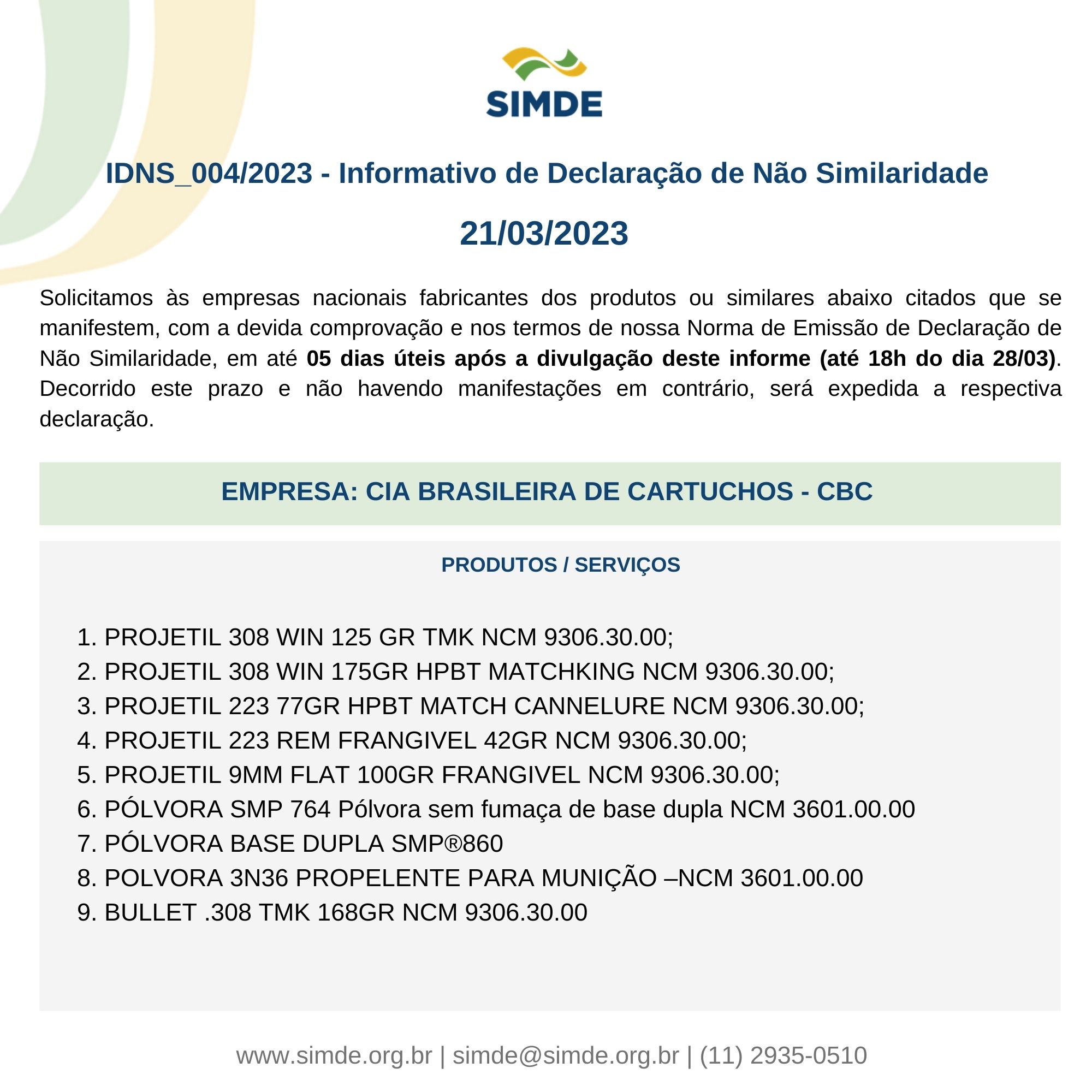 IDNS004/2023 - Informativo de Declaração de não Similaridade - CIA ...